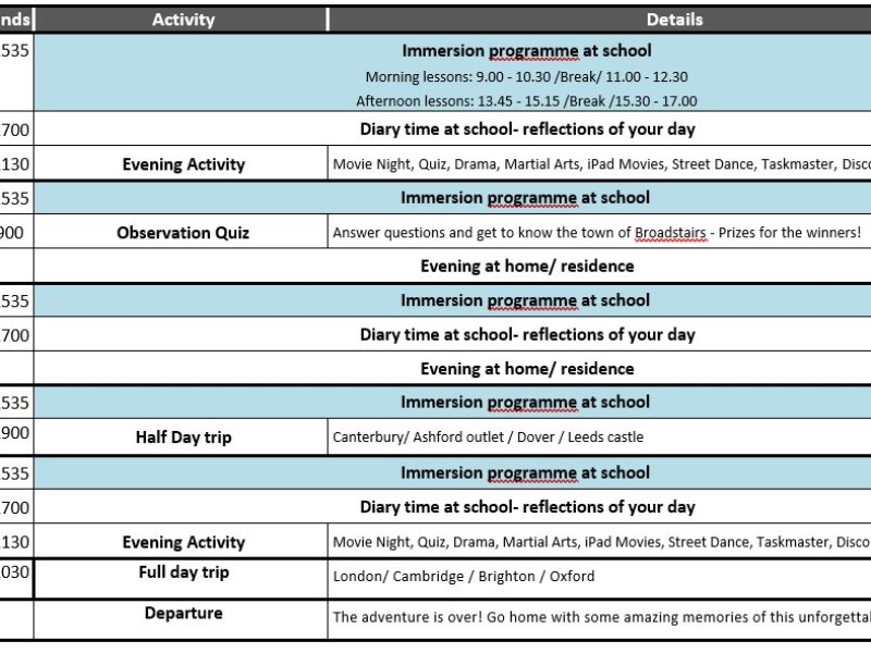 Immersion Timetable - GL Abroad